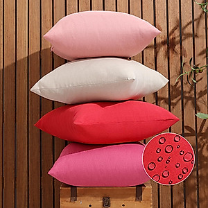 WEMEON Outdoor Waterproof Pillow Covers 20x20in Set of 4, Solid Color Pillows Decorative Square Patio Furniture Pillows for Couch Patio Balcony Tent Garden(Red/Pink/Beige)