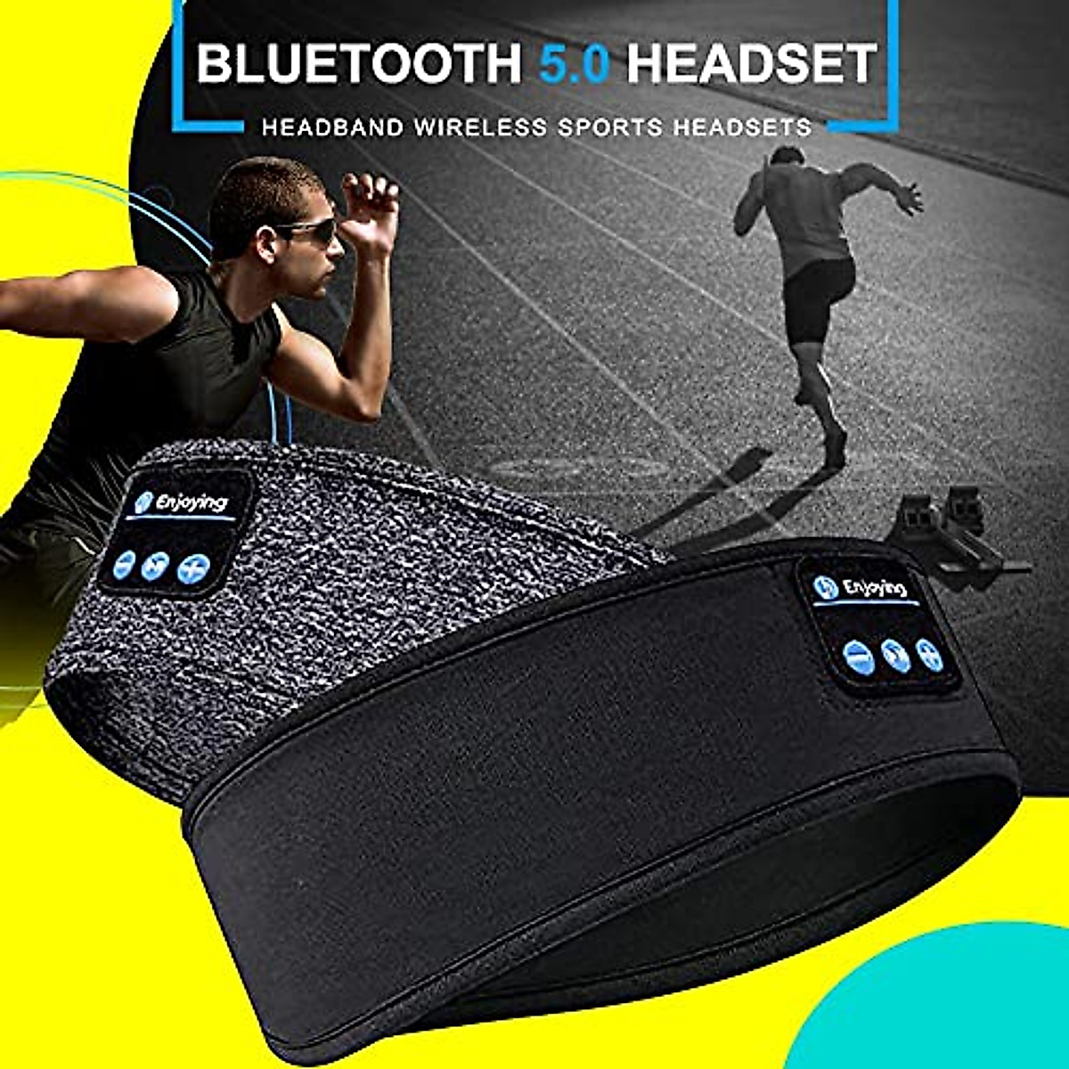 QXTEI Bluetooth 5.0 Wireless Headphones | Adjustable with Ultra-Thin Speakers | Helps with Calm Sleep | Use it During Yoga, Long Flights, Jog, Walk Washable Mesh Fabric (Black)