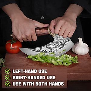 TIVOLI Ulu Knife 9-inch Pizza Cutter Axe, Viking Butcher Cleaver Knife, German 1.4116 Super Steel Rose Wooden Handle with Sheath & Box, Kitchen Knife Mincing Meat Vegetable Cleaver Rocking Knife