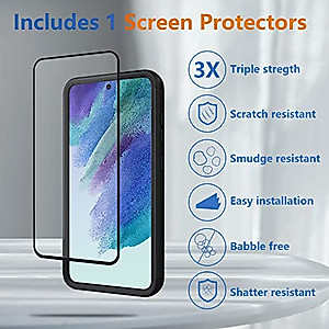 THMEIRA Samsung Galaxy S21 FE 5G Case with Camera Slide Cover Tempered Glass Screen Protector, Military Grade Armor Protective Case for Samsung S21 FE 6.4 inch, [Not fit S21] Black