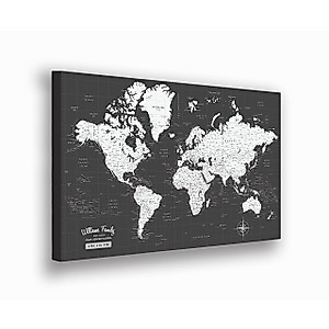 World Map -Push Pin Canvas, Personalized (Canvas 36x24x1.75)