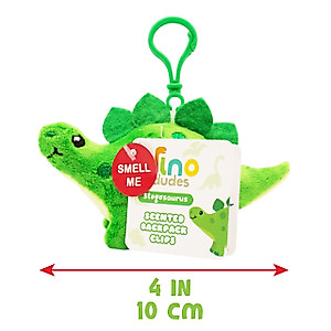 Scentco Dino Dudes Backpack Buddies - Patented Gourmet Scented Plush Toy Dinosaur Clips - Stegosaurus (Green Apple) - Stocking Stuffer