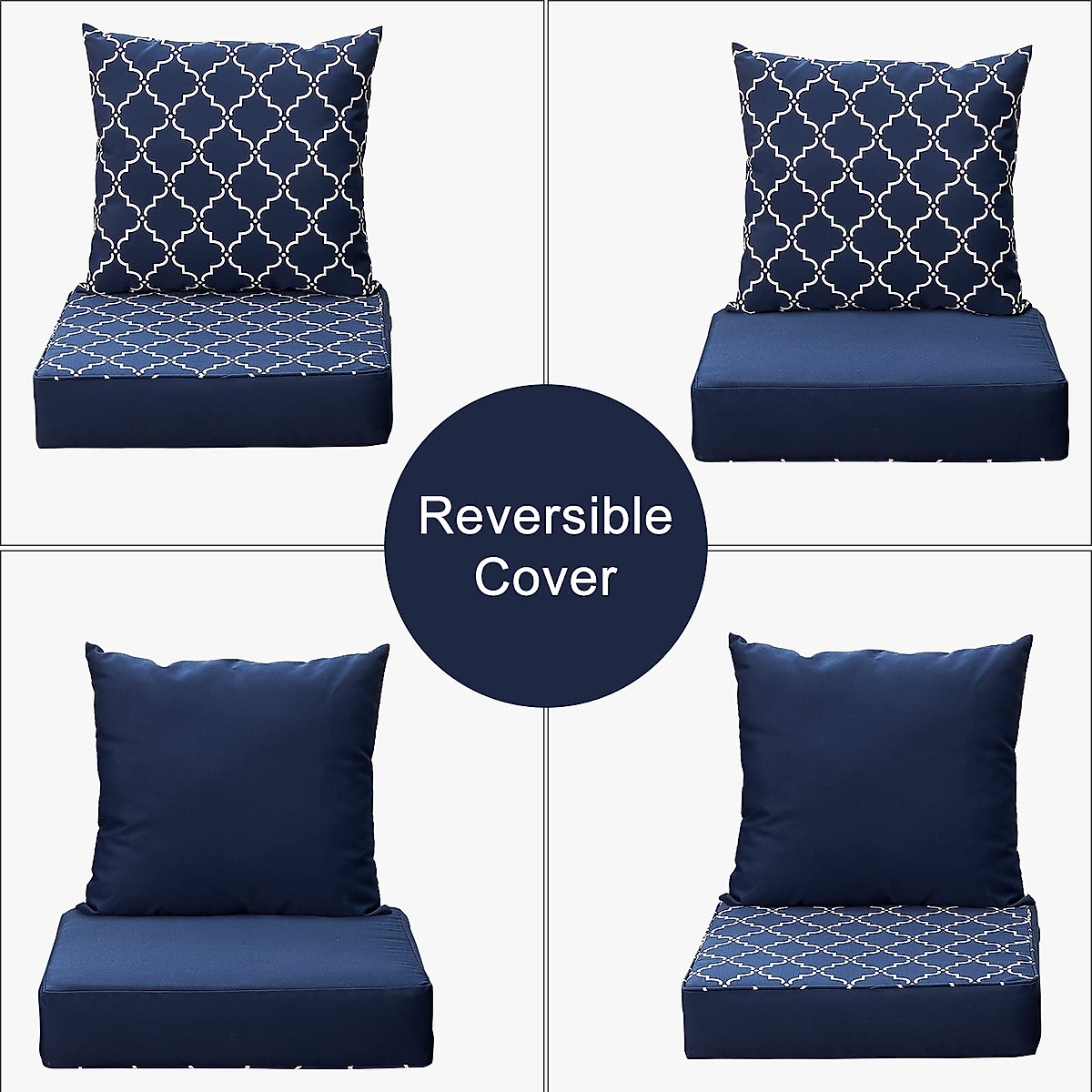 Nigoone Outdoor Cushions Set for Patio Furniture, 24×24 Deep Seat and Back Cushions, Replacement Patio Chair Cushions with All Weather Removable Cover, 2-Piece,Navy Blue