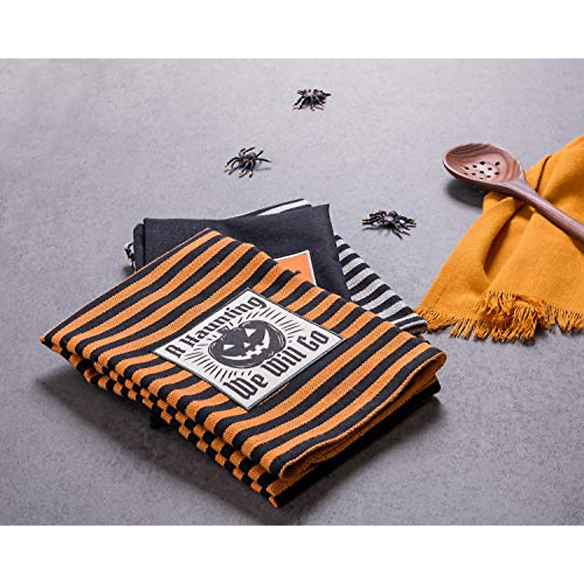 DII Happy Halloween Dishtowel Collection Embellished Cotton Kitchen Hand Towel Set, 18x28, Happy Haunting, 3 Count
