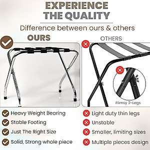 Folding Luggage Rack for Guests - Luggage Rack for Guest Room with Metal Foldable Stand Nylon Belts & Rubber Feet for Stability, Heavy Duty Suitcase Stand for Suitcases, Must Have for Hotel & Bedroom