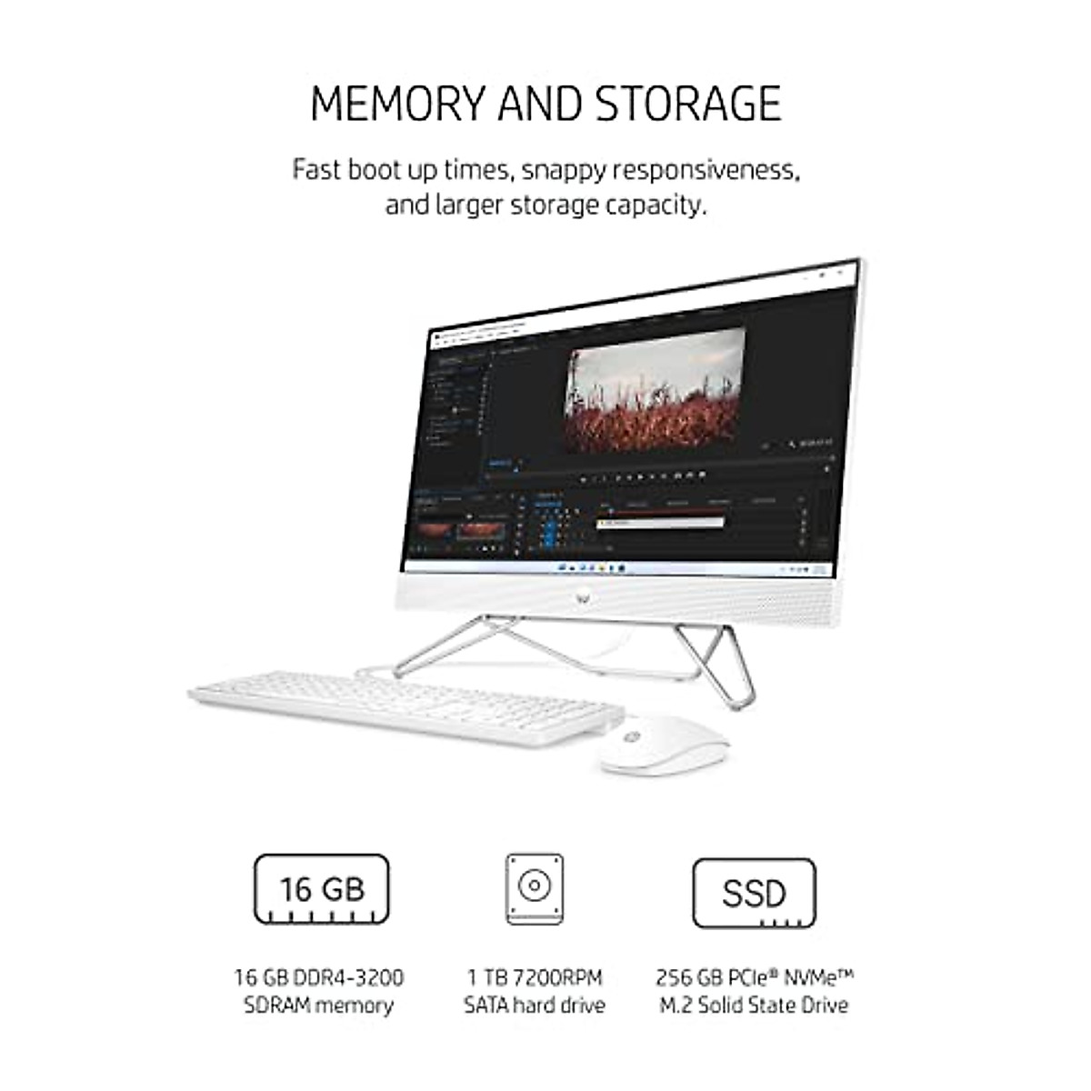HP 24" All-in-One Desktop, AMD Ryzen 7 5700U, 16 GB, 256 GB SSD & 1 TB Hard Drive, Full HD IPS Touchscreen, Windows 11 Home, 4 USB Ports, Privacy Camera, Dual Mics, Keyboard & Mouse (24-cb0090, 2021)