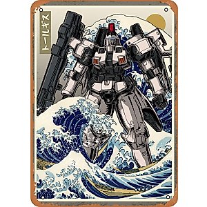 Anime Metal Poster Gundams figure poster metal tin sign Tallgeese Gundam X Hokusai Wall Art Decor Tin Sign-8x12inch