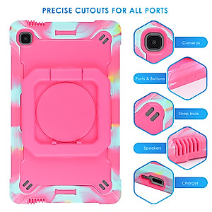 DETUOSI Case for Samsung Tab A7 Lite 8.7 inch 2021 Release SM-T220/T225/T227u, Shockproof Protective Cover for Galaxy Tab A7 Lite 8.7 inch (360°Rotatable Stand & Shoulder Strap), Camouflage Rose Red