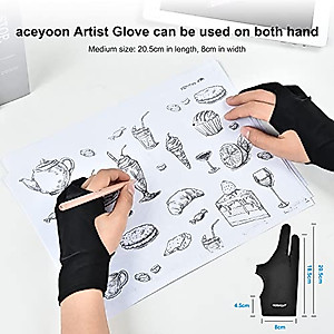 aceyoon [Upgrade] 2Pack Drawing Glove, Two-Finger Artist Gloves for Digital Graphic Tablet, Elastic Painting Gloves for Right/Left Hand Artists, for Paper Sketching, iPad, Painting