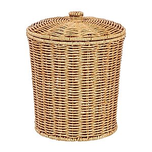 BESTOYARD Wicker Trash Can with Lid in Bedroom 4 Gallon Trash Can in Office 11x9 Inch Woven Wicker Waste Basket for Office Garbage Bathroom Under Desk Can