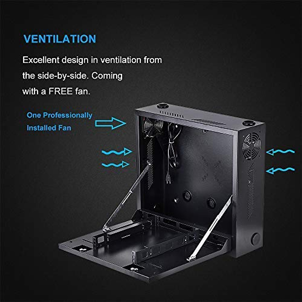 Kenuco Heavy Duty 16 Gauge Steel DVR Security Lockbox with Fan and Swing Open Top (18'' x 18'' x 5'' Black)