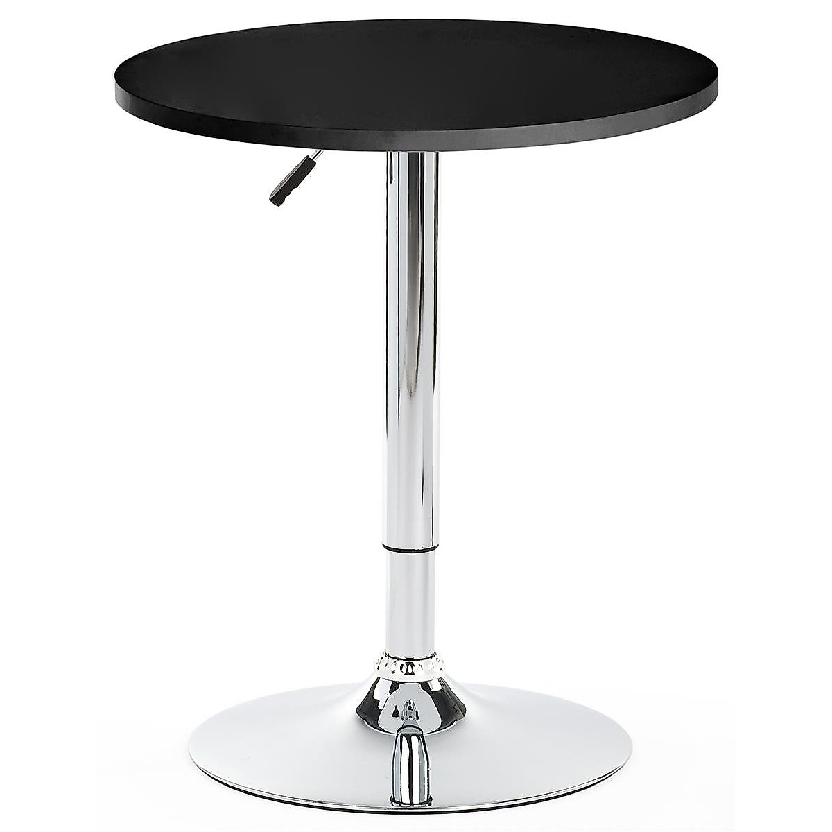 Displays2go Modern Hydraulic Bar Table, 23.5 Inch Round, Aluminum/Wood, Adjustable Height – Black (BRTBLA1B)