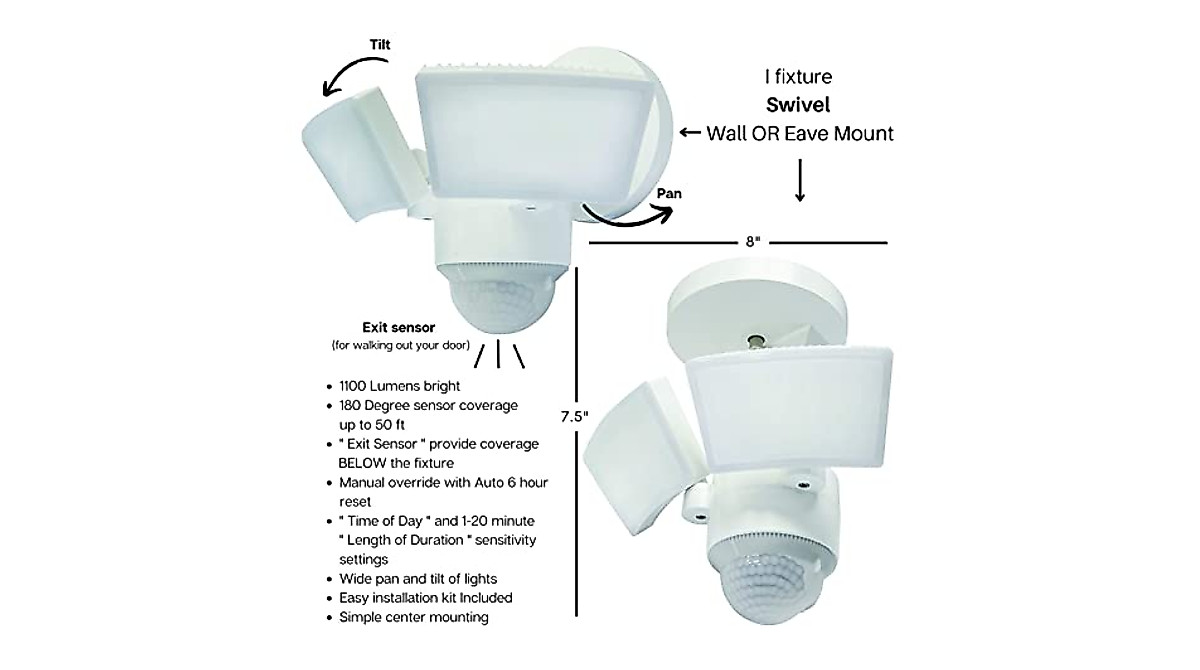 IQ America Motion Security Flood Light Eave/Soffit or Wall Universal ...