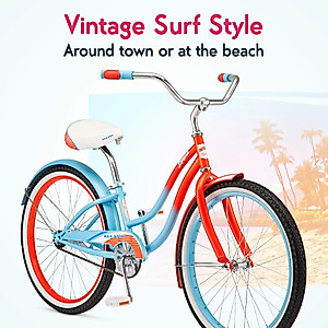 Kulana Lakona Shore Beach Cruiser Bike, 24-Inch Wheels, Single Speed, Blue/Coral (R1751AZ)