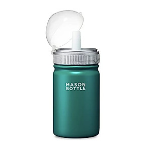 Mason Bottle Stainless Steel Mason Bottle Straw Cup, Light-Weight, Single-Wall - Includes 1 Stainless Steel Mason Jar, 1 Ring & Cap, 1 Straw Top (Green)