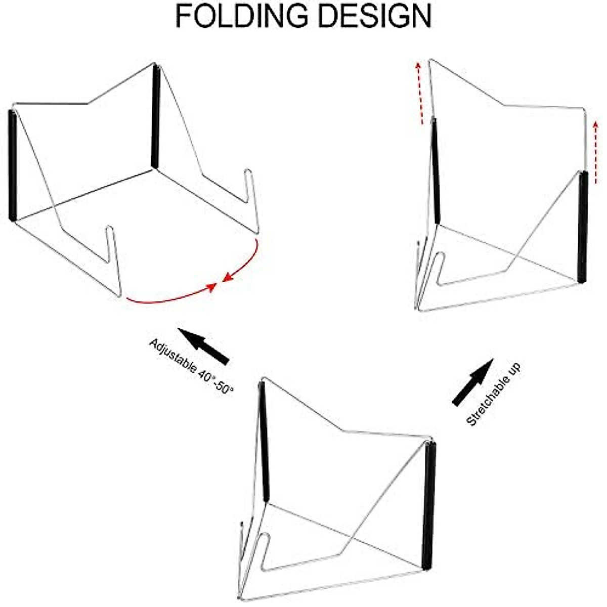 2 Pieces Book Stands, Adjustable Reading Stand, Music Book Easel Display Holder, Fold-n-Stow Metal Bookstand, Small Book Rest for Kitchen Countertops (Black)