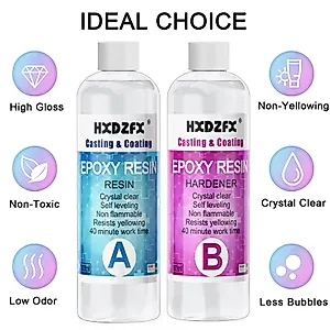 Epoxy Resin Clear Crystal Coating Kit 600ml/23oz - 2 Part Casting Resin for Art, Craft, Jewelry Making, River Tables, with Resin Glitter, Gloves, Measuring Cup and Wooden Sticks