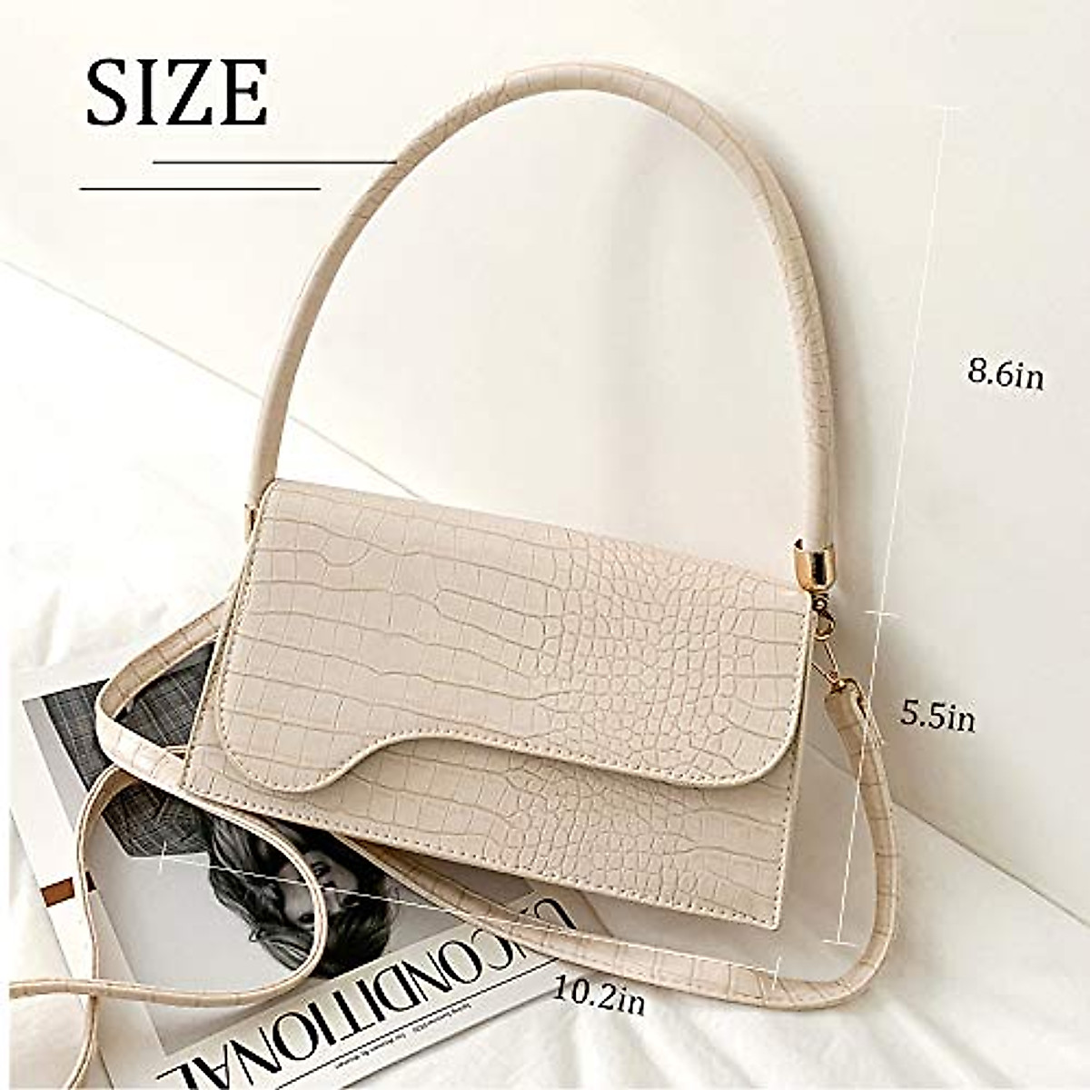 AMHDV Retro Classic Clutch Shoulder Bag Crocodile Pattern Small Crossbody Handbag for Women (03off-white)