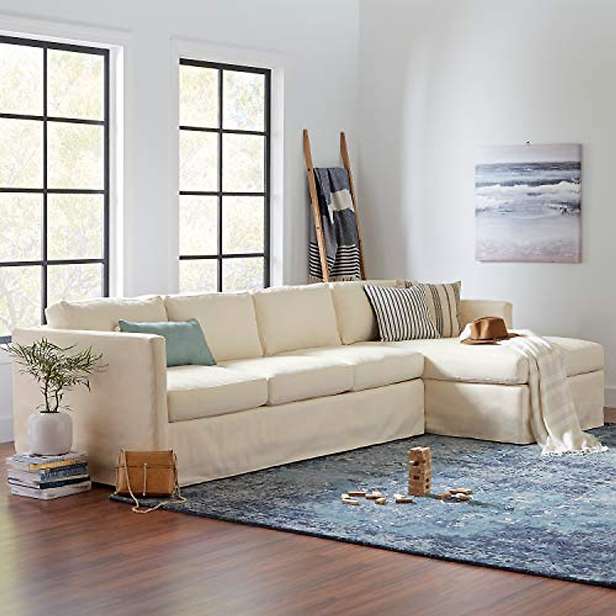 Amazon Brand – Rivet Contemporary Fir Decorative Blanket Ladder with Iron Rungs - 71.65" Height, Black and Natural Wood