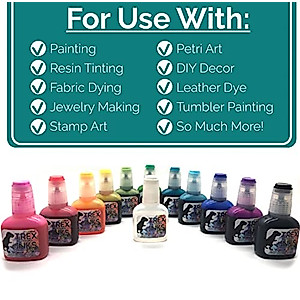 T-Rex Inks Premium Alcohol Inks Starter Set- 12 Vibrant XL Colors - Alcohol Ink for Epoxy Resin Dye, Painting, Tumbler Making & More - Storage Box & Alcohol Ink Blending Solution - 20ml Bottles