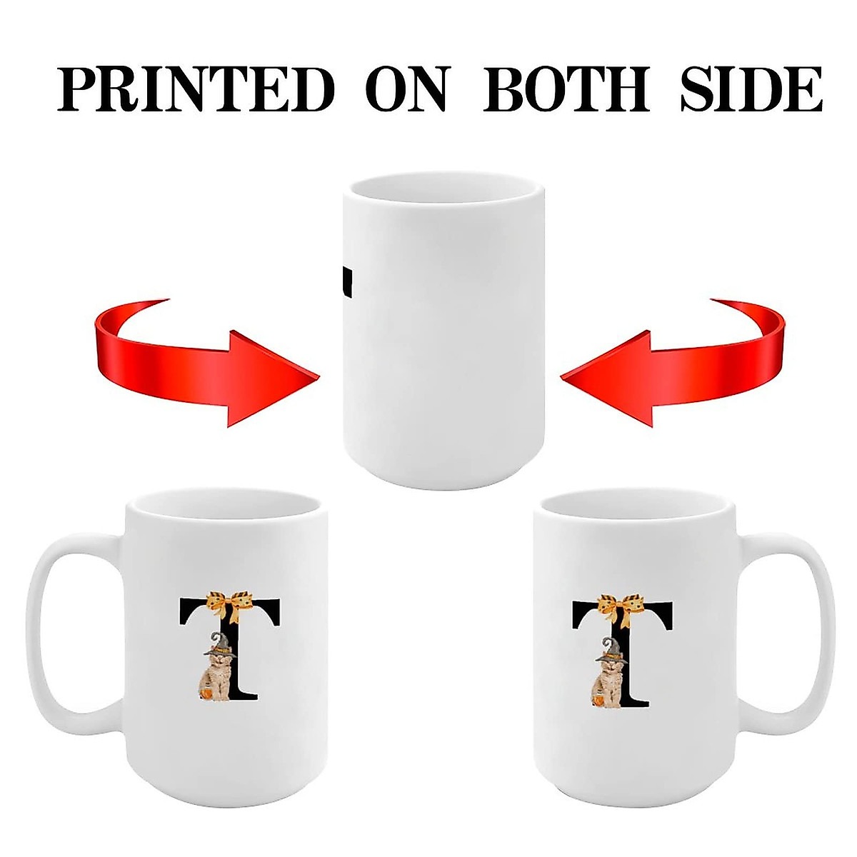 Halloween Initial Letter T Cat White Mugs Coffee Tea Cup Floral Alphabet Mug Mockup Ceramic Coffee Mug Mock Mugs from Daughter Wife And Son – Christmas Mug 15oz