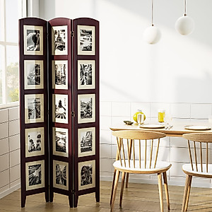 SZQINJI 3 Panel Photo Room Divider Screen, Solid Wood Divider for Room Separation for 8x10 Picture Frame Without Mat for 5x7 Photo with Mat, Walnut