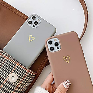 Ownest Compatible for iPhone 11 Pro Max Case for Soft Liquid Silicone Gold Heart Pattern Slim Protective Shockproof Case for Women Girls for iPhone 11 Pro Max-Brown