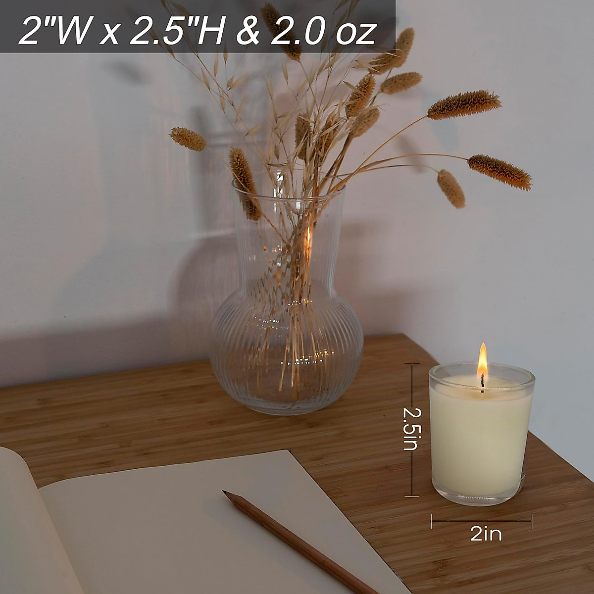 48 Pack Unscented Clear Glass Filled Votive Candles. Hand Poured Wax Candle Ideal Gifts