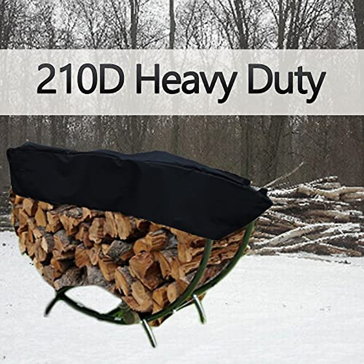 Becony Curved Firewood Rack Cover - Half Round Log Wood Pile Storage Protector for Indoor Outdoor, 210D Heavy Duty, 59 Inch (Black)