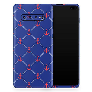 DesignSkinz Red & Blue Seamless Anchor Pattern Protective Vinyl Decal Wrap Skin Cover Compatible with The Samsung Galaxy S20 (Screen Trim & Back Glass Skin)