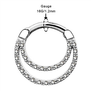 OUFER 16G Daith Septum Rings Unique Design Clear CZ Paved 316L Stainless Steel Daith Helix Earrings Septum Piercing Jewelry