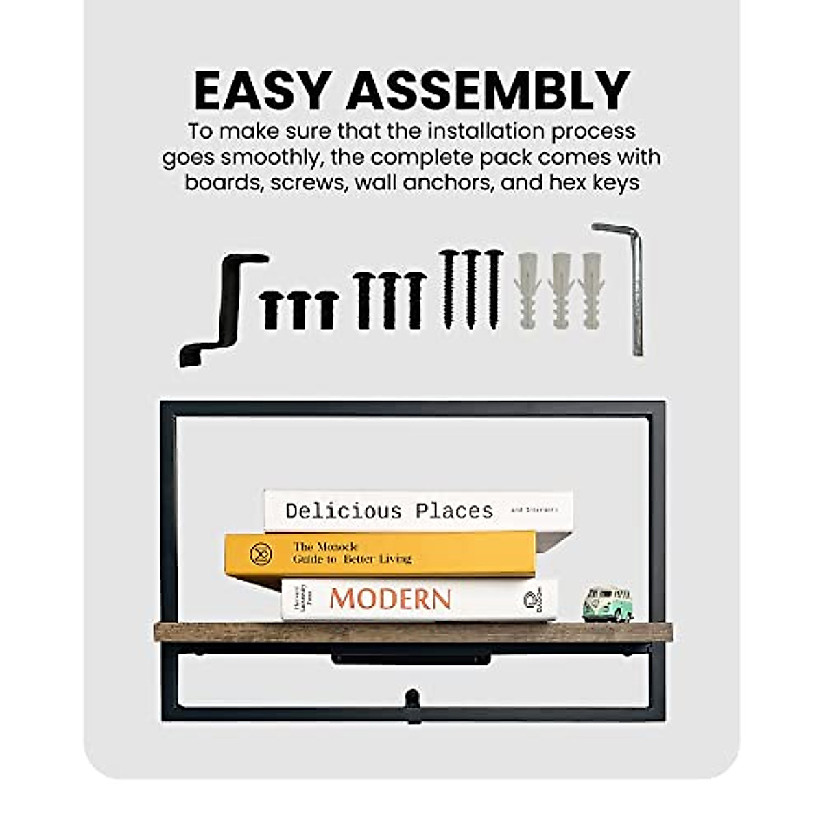 Cocoyard Modern Farmhouse Floating Shelf, Set of 2. Design You Home with This Wall Rack Set. Perfect for Livingroom Bedroom Bathroom. Great Gift Ideas (Black, 17.7" W x 4.9" D x 11.2" H)