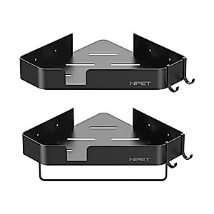 NPET 2-Pack Corner Shower Caddy Basket Shelf, Rust Proof Space Aluminum, No Drilling Wall Mounted Shampoo Holder Organizer Shelf with Adhesive for Bathroom Kitchen Storage (Triangle, Black)