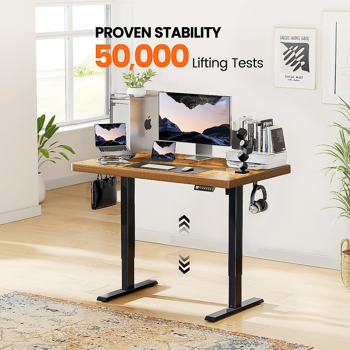 ErGear Whole Piece Standing Desk, 40x24 Inch Thick Adjustable Desk with 4 Height Memory, Electric Sit Stand Desk with Cable Management Tray, Ergonomic Desk for Home Office, Vintage Brown, EGESD72V