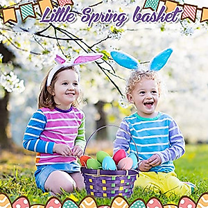 6 Pcs Easter Bamboo Basket with 24 Pcs Plastic Eggs and 480g Raffia Paper Grass, Handmade Woven Easter Basket with Handle for Egg Hunting, Picnic and Party Favors