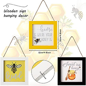 3 Pieces Bee Hanging Signs Tiered Tray Signs for Home Wood Signs Tray Decor Farmhouse Tiered Tray Decorations Set Wood Table Kitchen Signs Home Decor for Home Office