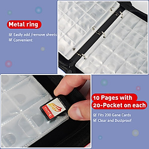 Dmoicols Game Card Binder Compatible with Nintendo Switch &OLED&Lite Model,PS Vita Cartridge Case,SD Memory Card Storage Holder with Sleeves,Card Collection Book holds up to 200 Cards(Red+Blue)