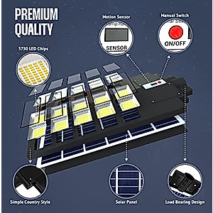 Garlinks 500W Solar Street Lights Outdoor 30000 Lumens - Motion Sensor Solar Parking Lot Lights - IP65 Waterproof LED Solar Street Light – 6500K Bright Wide-Angle, Garden, Park, Stadium Lights