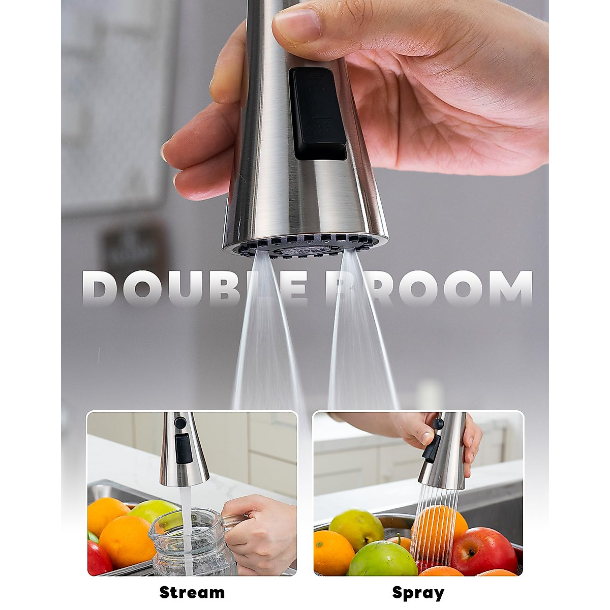 BLYLUND Kitchen Faucets with Soap Dispenser, Brushed Nickel Kitchen Faucet with Pull Down Sprayer 3 Modes, Stainless Steel Modern Kitchen Sink Faucets High Arch Single Handle Faucet