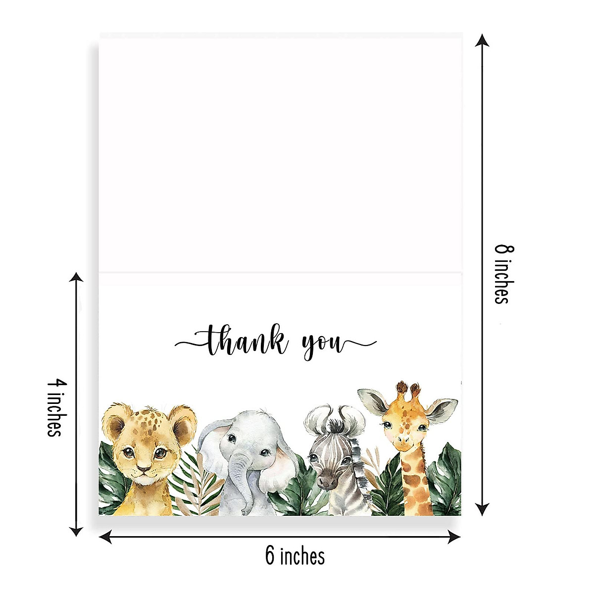 Safari Jungle Thank You Cards With Envelopes, 50 Jungle Animals Folded Baby Shower Thank You Note, 4 x 6 Wild one Notecards, Perfect for Baby Shower & Kids Birthday