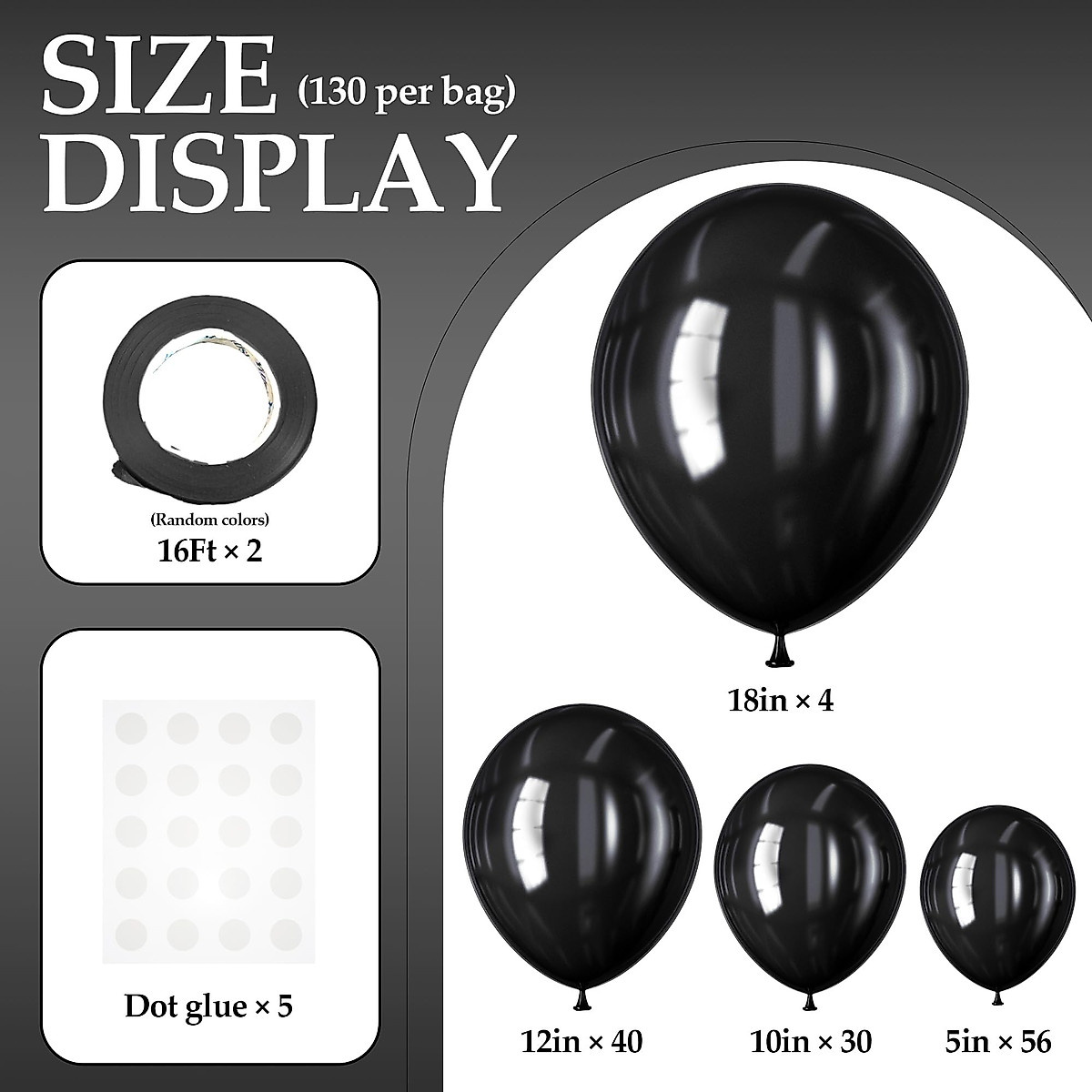 DECOCKRAT 130PCS Black Balloons, Latex Balloons Different Sizes 18/12/10/5 Inch, Helium Balloons with Ribbon, Party Balloon Set for Birthday Wedding Graduation Anniversary Baby Shower Decorations.