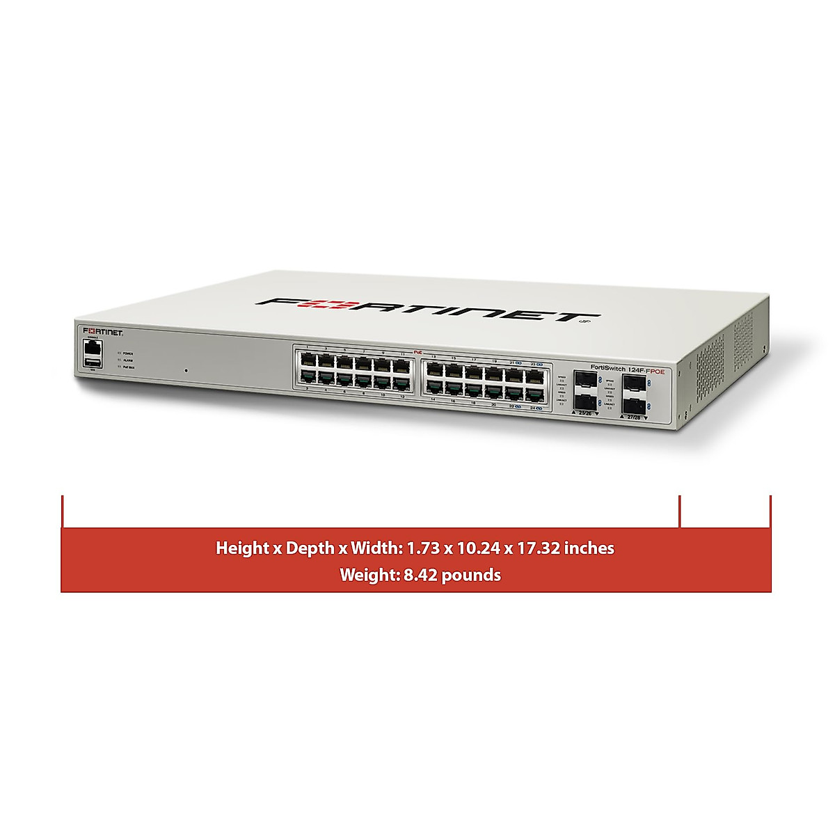 FORTINET FortiSwitch 124F-FPOE - FS-124F-FPOE, L2+ Managed POE Switch with 24GE + 4SFP+, 24port POE. Rack Mountable