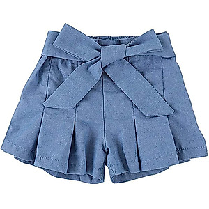 Kids Baby Girls Outfits Floral Ruffle Off Shoulder Crop Tops + Bowknot Denim Shorts Skirt Set Toddler Summer Clothes (5-6 Years, Blue)