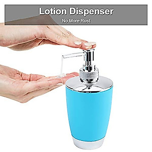 Ejoyous Bathroom Accessories Set 6 Piece Bath Accessory Bathroom Supplies Set with Bin Soap Holder Dish Dispenser Tumbler Toothbrush Holder, Blue