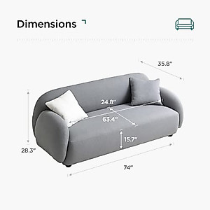 Acanva Modern Minimalist Sofa for Living Room Lounge Home Office, Rounded Edges Couch with Soft Boucle Upholstered, 74”W, Grey