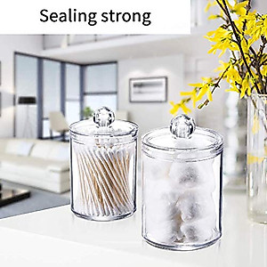JANEMO Plastic Cotton Ball Holder,Clear Cotton Round Holder,Apothecary Jars with Lids,Cotton Swab Holder for Cotton Ball,Cotton Swab,Candy,Jewelry(10OZ)