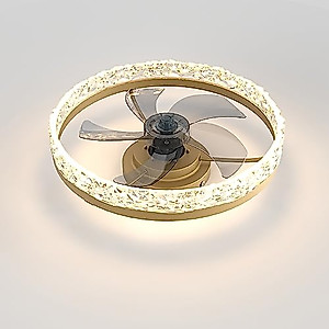 Pang Pang Gold Ceiling Fans with Lights Flush Mount,LED Dimmable Low Profile Ceiling Fan with Remote Control,6 Speeds Reversible Blades and Smart 3 Light Color for Bedroom Living Room Kitchen