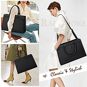 Laptop Bag for Women 15.6 Inch Laptop Tote Bag Leather Work Bag Waterproof Briefcase Business Office Computer Bag Large Capacity Handbag Shoulder Bag Black