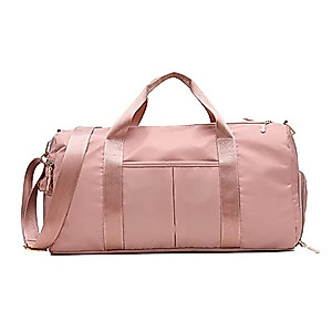 Uorbeay Gym Bag for Women and Men, Lightweight Duffel Bag for Sports, Gyms, Swimming, Yoga and Weekend Getaway, Waterproof Tote Bags with Wet Pocket and Shoes Compartment (Pink)
