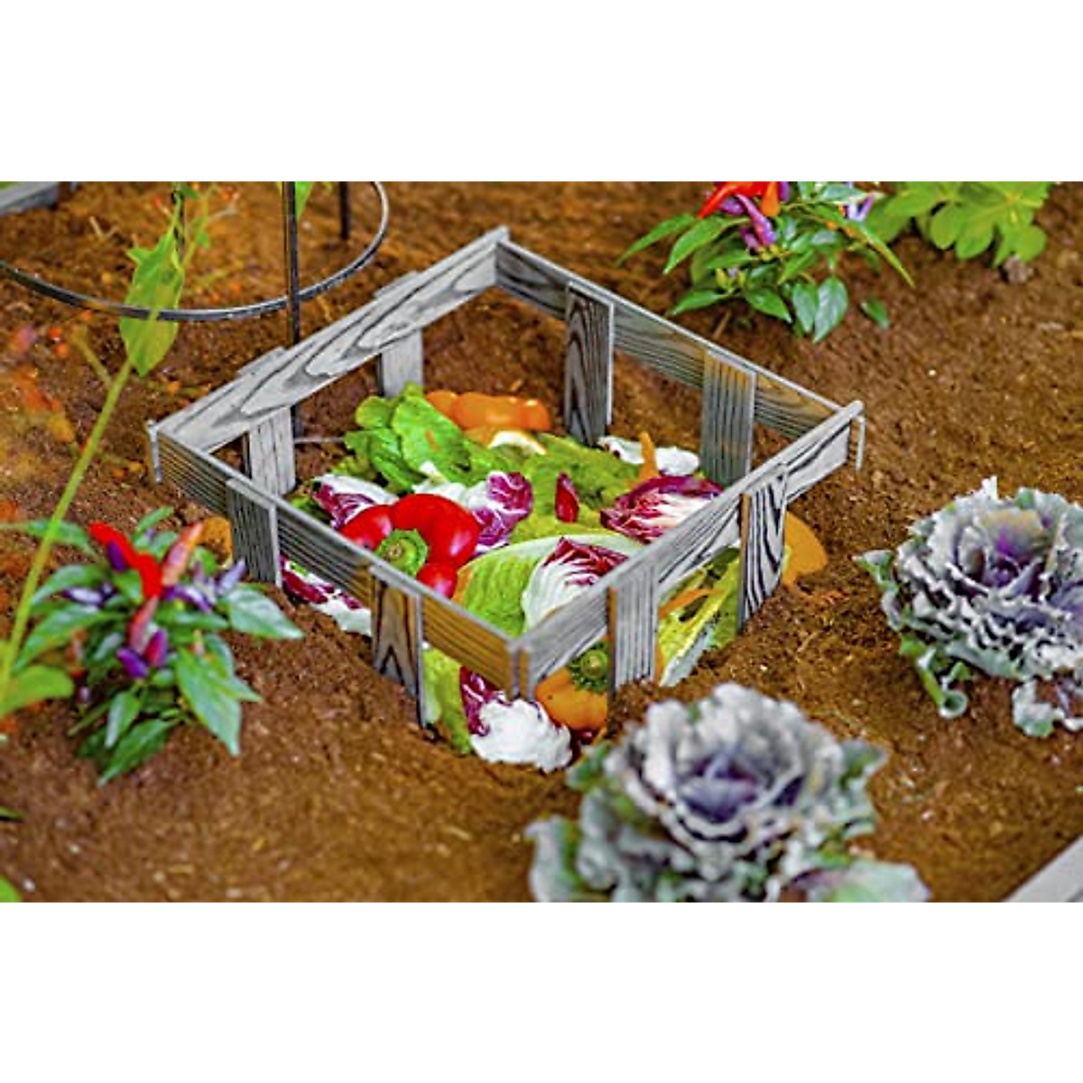 Vita Urbana 3 Foot x 5 Foot Embossed Vinyl Keyhole Garden with Composting Basket, Slate Grey, Gray, PVC, BPA and Pthalate Free, Woodgrain, VT17602